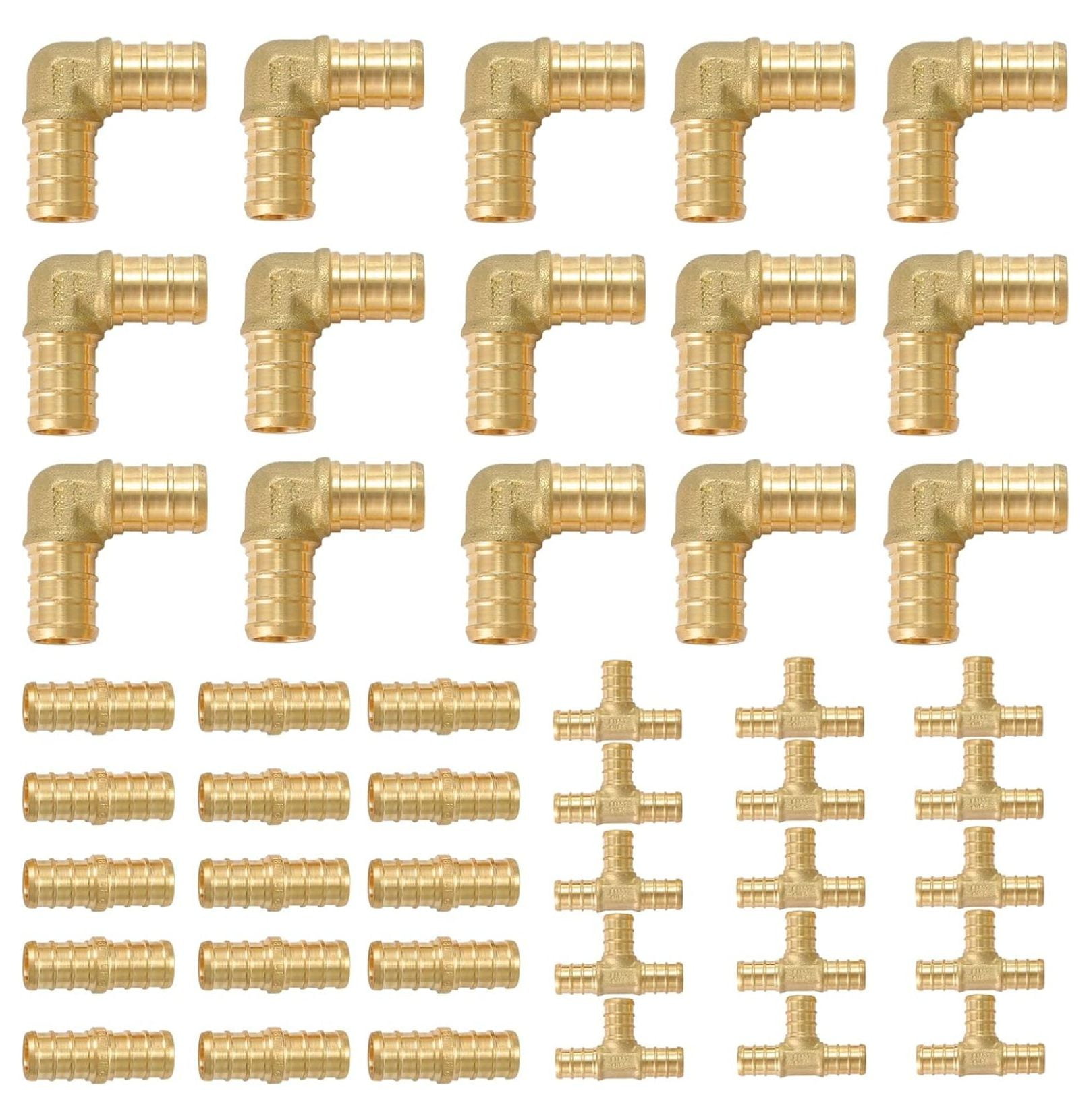 (Pack of 45) 3/4" PEX Fittings,90 Degree Elbow (15 PCS) + Tee (15 PCS ...