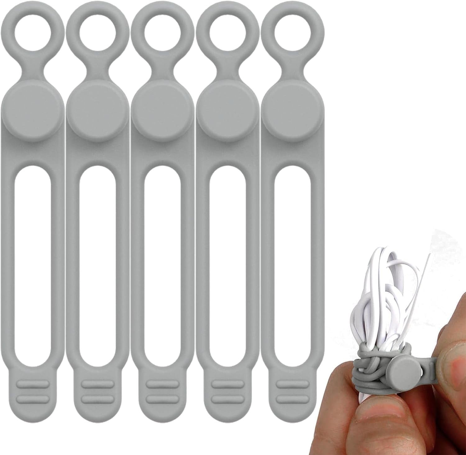 Silicone Cable Ties Cord Ties Wrapper, 5pcs Reusable Buckle Design Wire ...