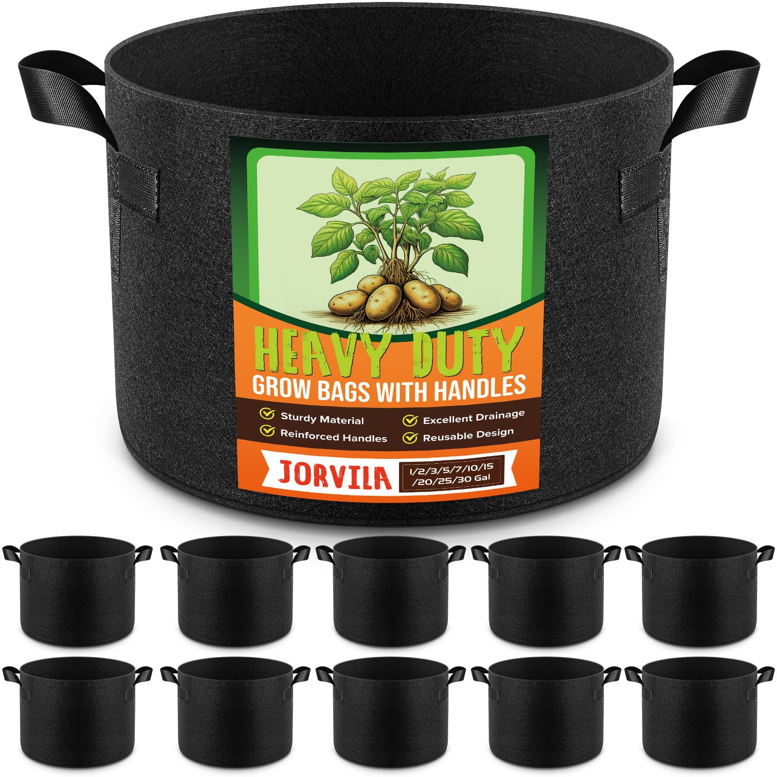 Pack 5 Gallon Thickened Grow Bags, Aeration Nonwoven Fabric Plant Pots ...