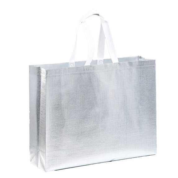 Pack of 5 Luxury Gift Bags, Silver Metallic Shiny Party Bags Reusable ...
