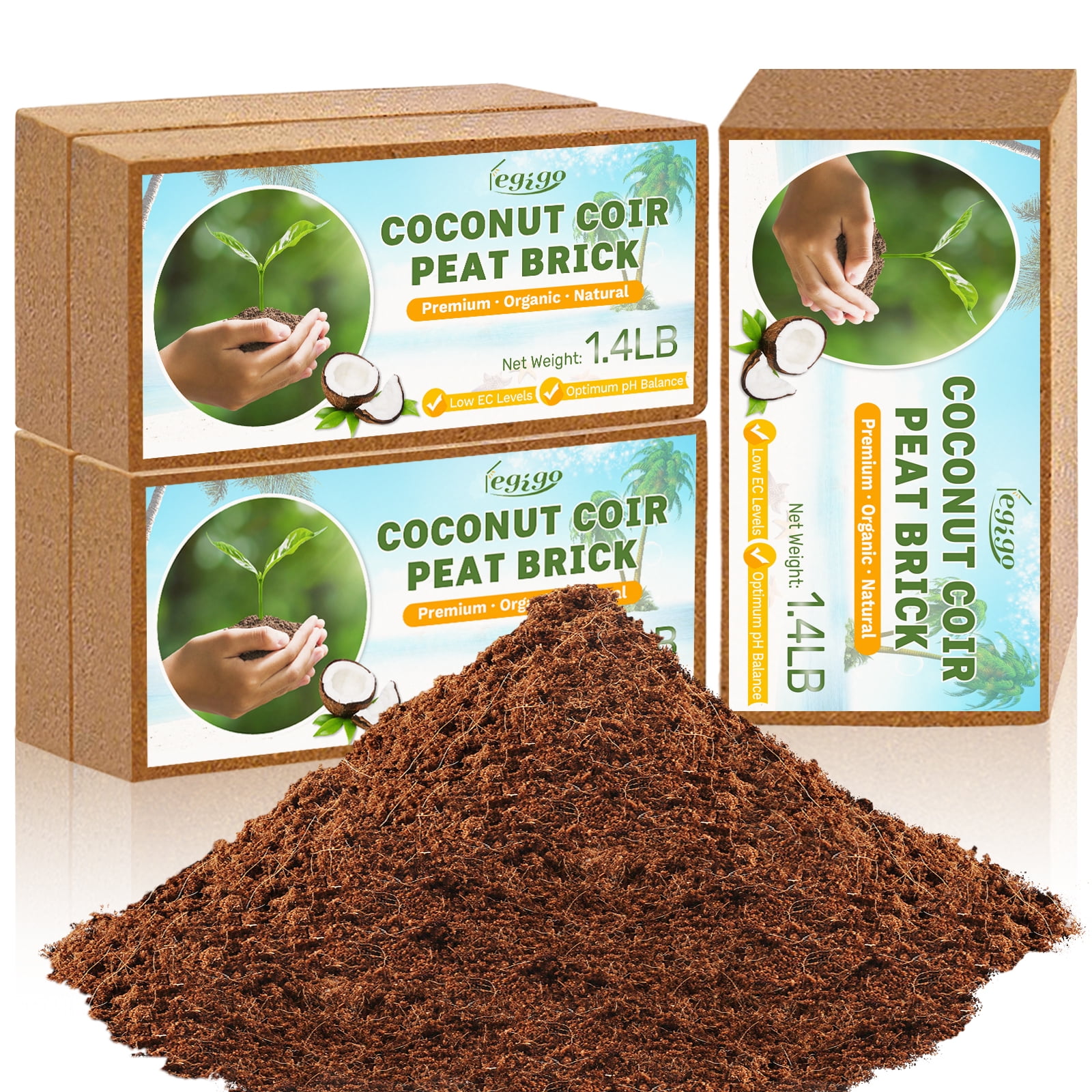 Pack of 5 Organic Coco Coir Bricks- 100% Natural Compressed Coco Peat Brick Coconut Fiber ...