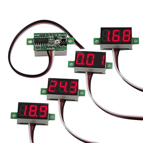Pack of 5 Three-Wire Calibratable DC 0~30V Red Digital Mini Voltmeter ...