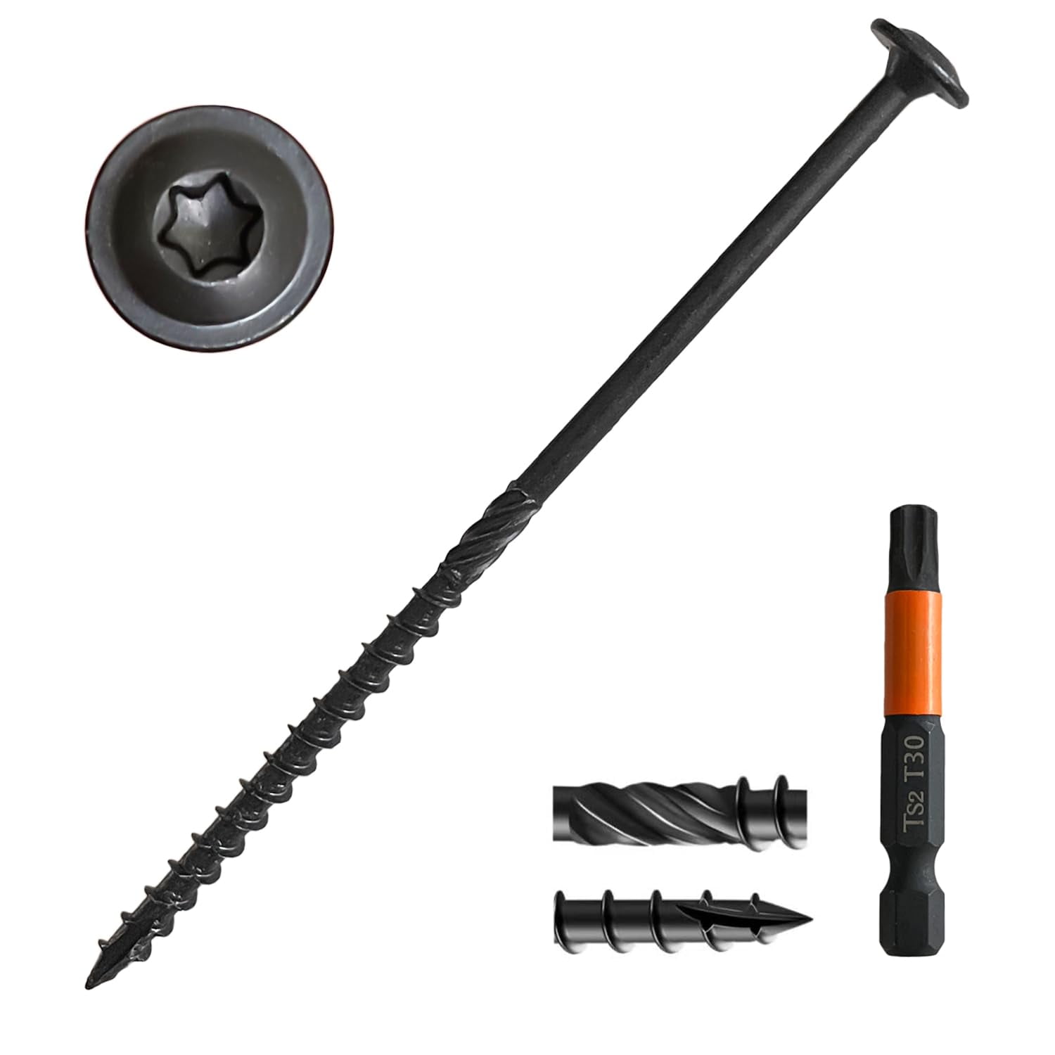 [Pack of 50] #14 x 6 Wood Structural Lag Screws, Black Coated Torx/Star ...