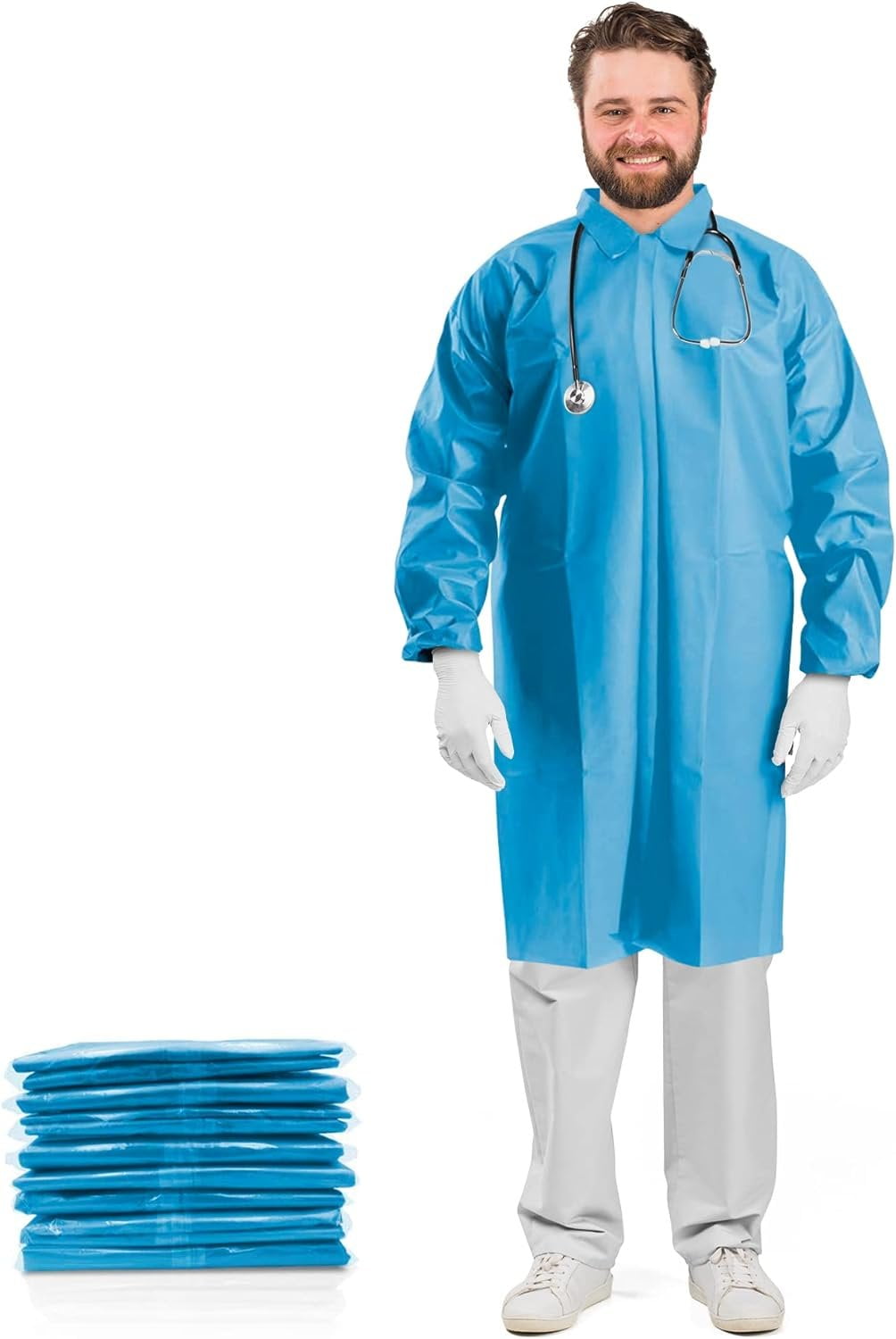 Abc Pack And Supply Blue Disposable Lab Coats For Adults X Large Pack