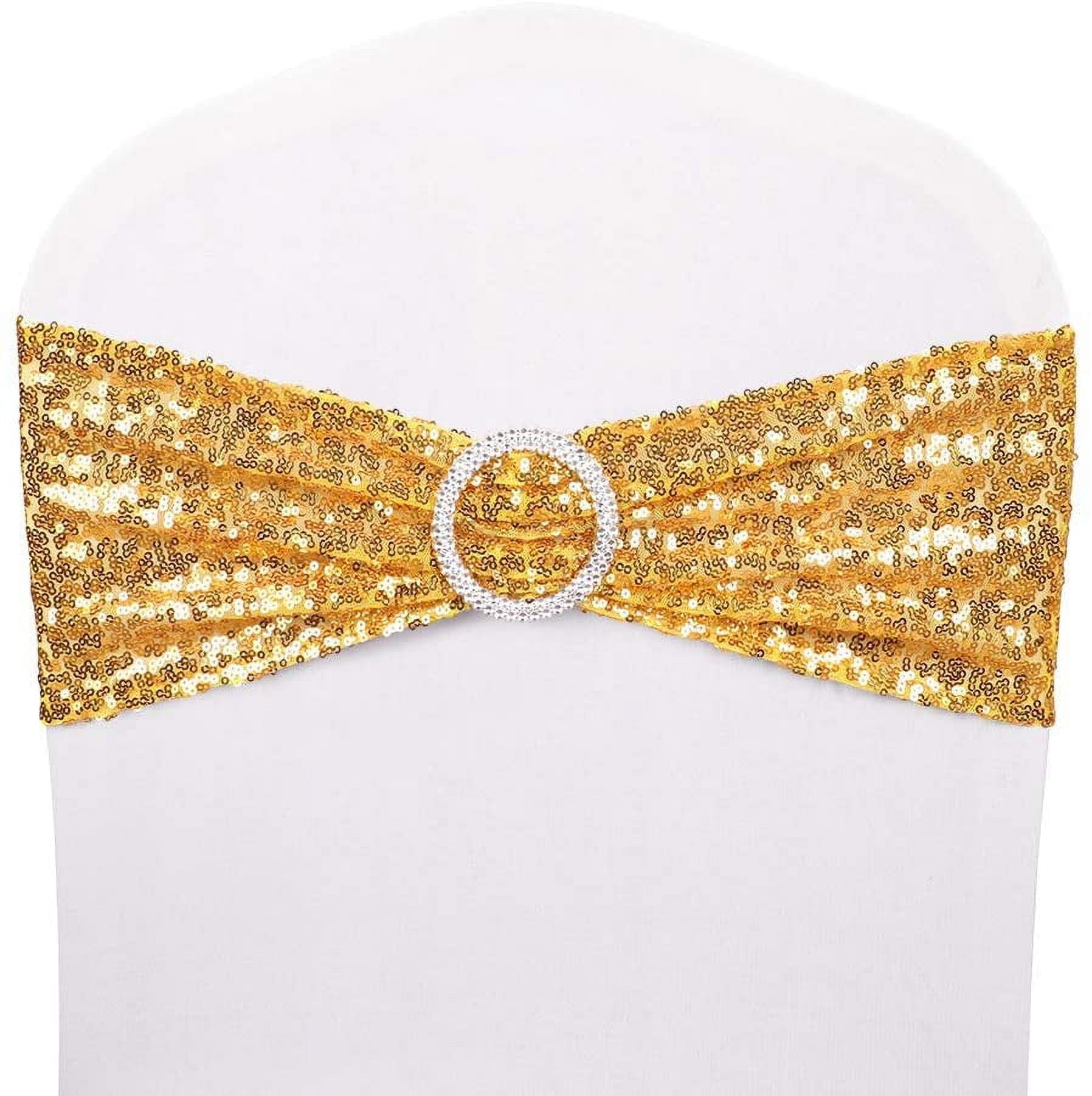 Pack of 50 Chair Sashes Sequin Stretchy Spandex Bands Decorative Bows ...