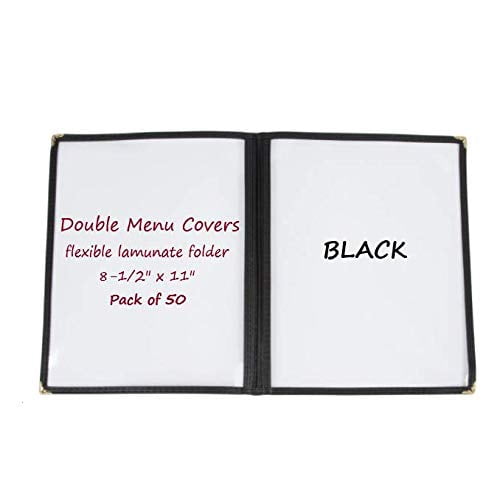 (Pack of 50) Double Fold Menu Covers Laminate Plastic Two Pages Black ...