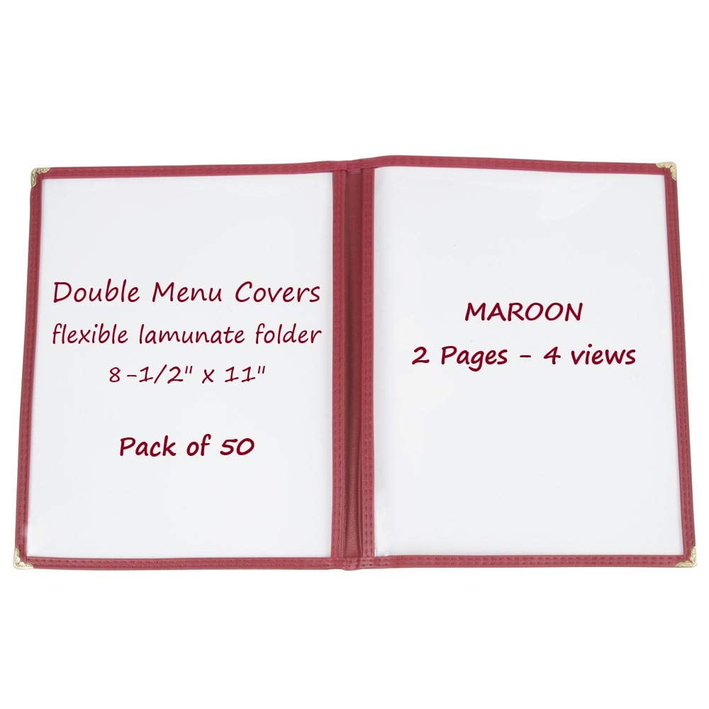 (Pack of 50) Double Fold Menu Covers Laminate Plastic Two Pages Maroon ...