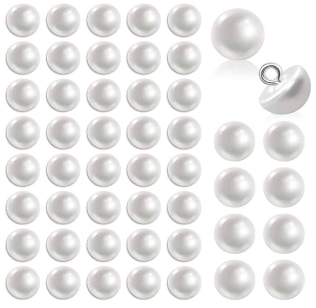 Pack of 50 Pcs 10M White Pearl Cap,Durable Metal Circle Hook Buttons ...