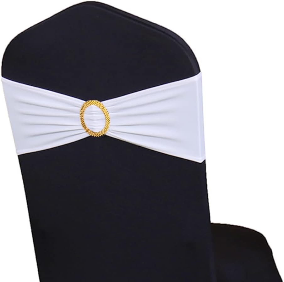 Pack of 50 Spandex White Chair Sashes with Gold Buckles, Stretch Chairs ...