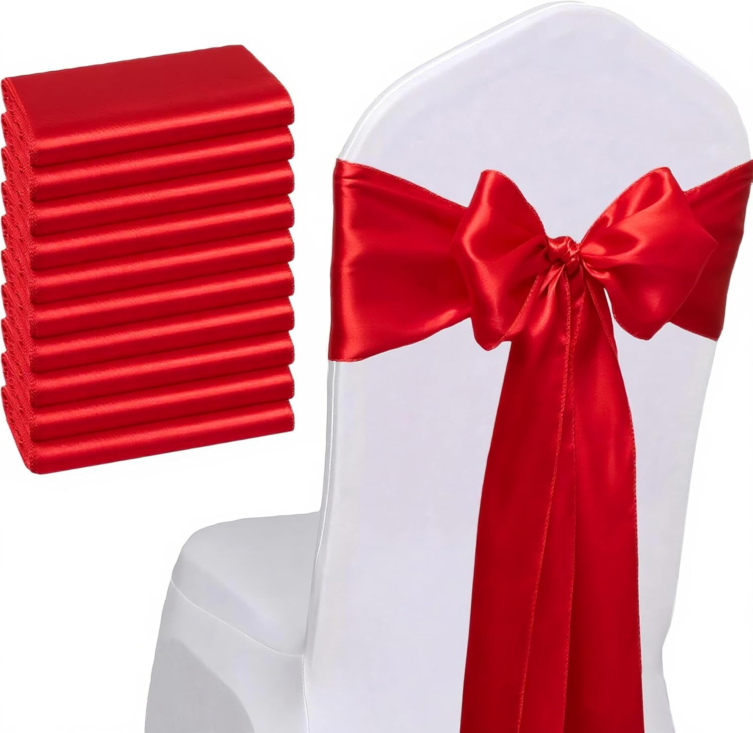 Pack of 50 Wedding Satin Chair Sashes Red Bows 7x108inch Ribbon Fabric ...