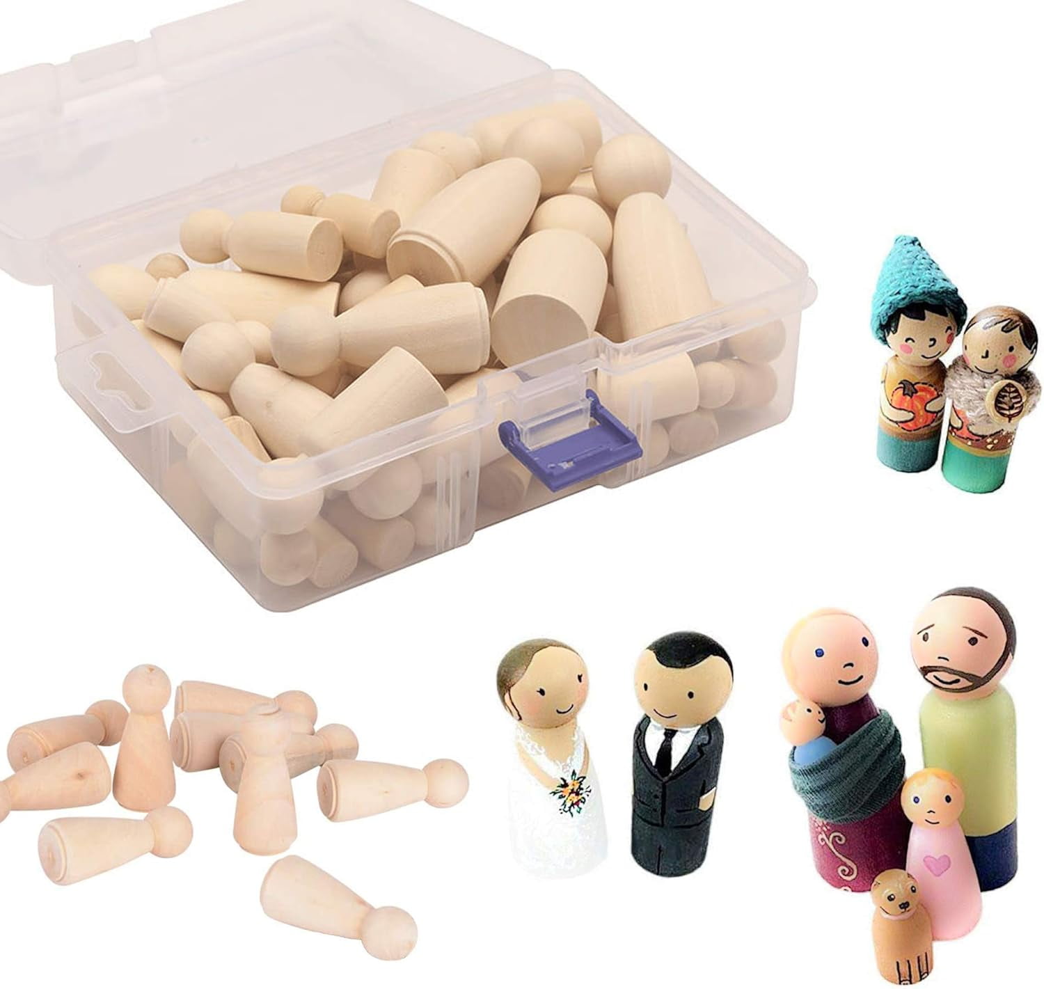 Pack of 50 Wooden Figures for Painting, Toy Figures, Wooden Family ...