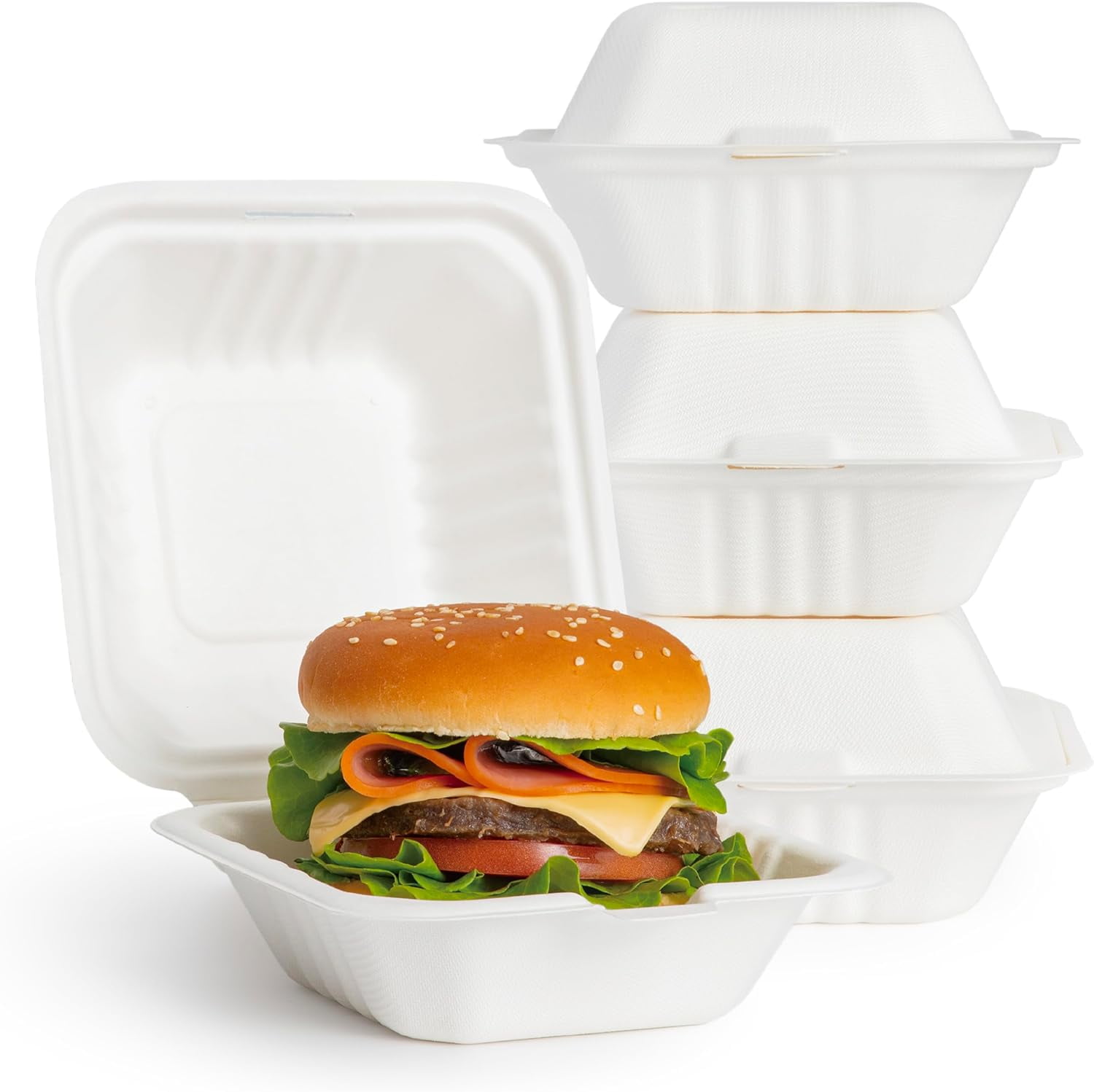 Pack of 500 To Go Food Containers 6 x 6, Clamshell Take Out Containers ...
