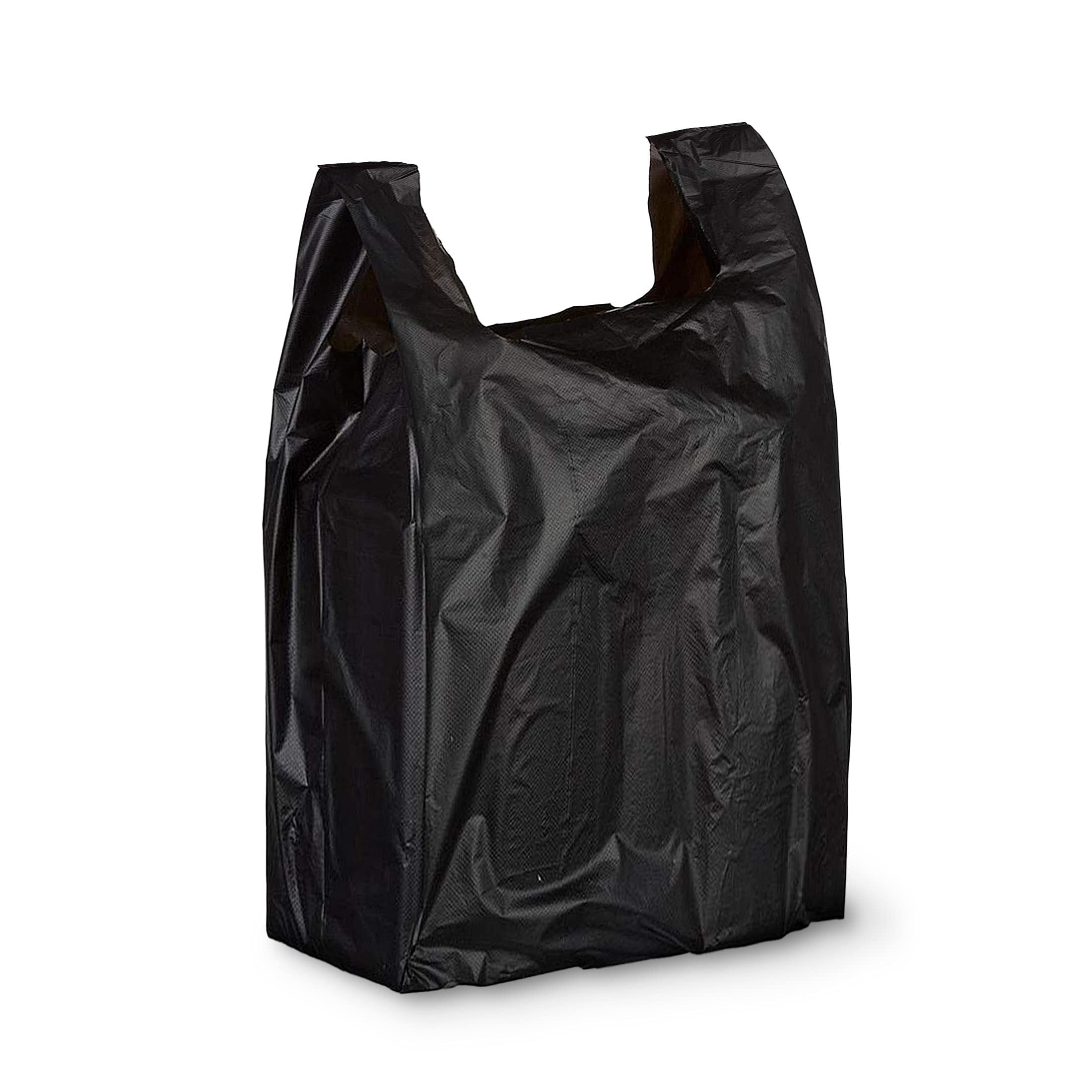 Pack of 500 Mini Jumbo T-Shirt Plastic Bags 16 x 8 x 26. Black Shopping ...