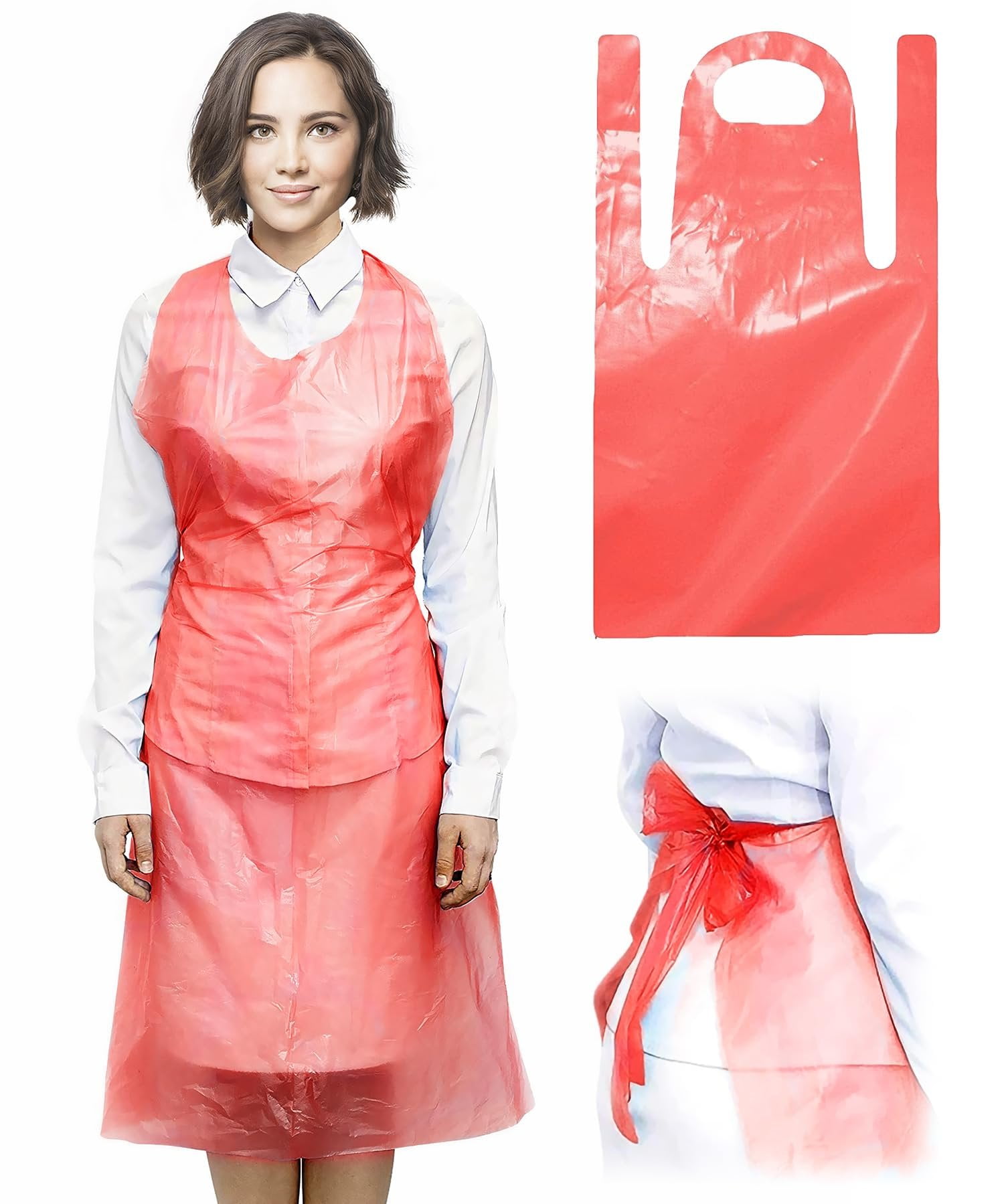 ABC PACK & SUPPLY Pack of 500 Red Disposable Aprons 28 x 46 Inch 1 Mil ...