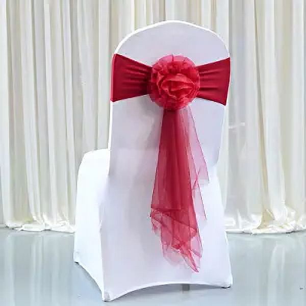 Pack of 6 Flower Chair Belt Spandex Stretch Chair Sashes， Organza ...