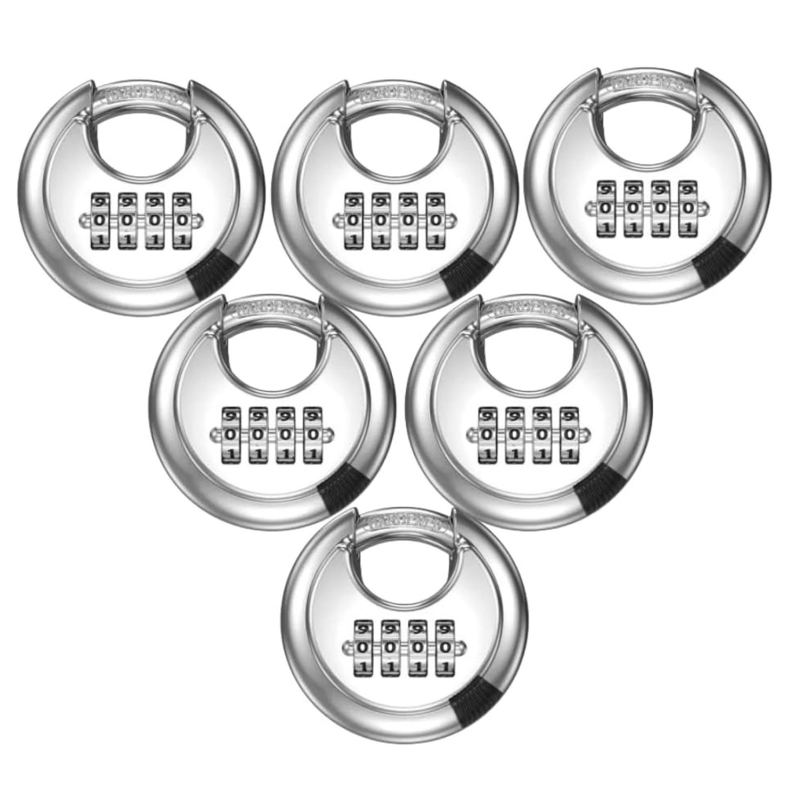 Pack of 6 Stainless Steel 4-Digit Combination Discus Padlock Waterproof ...