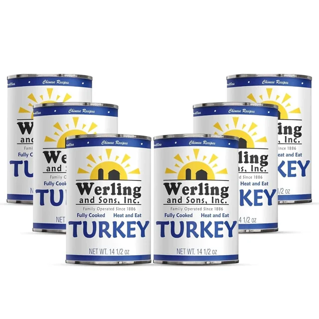 (Pack of 6) Werling & Sons Fully Cooked Canned Turkey Meat 14.5 Oz Heat ...