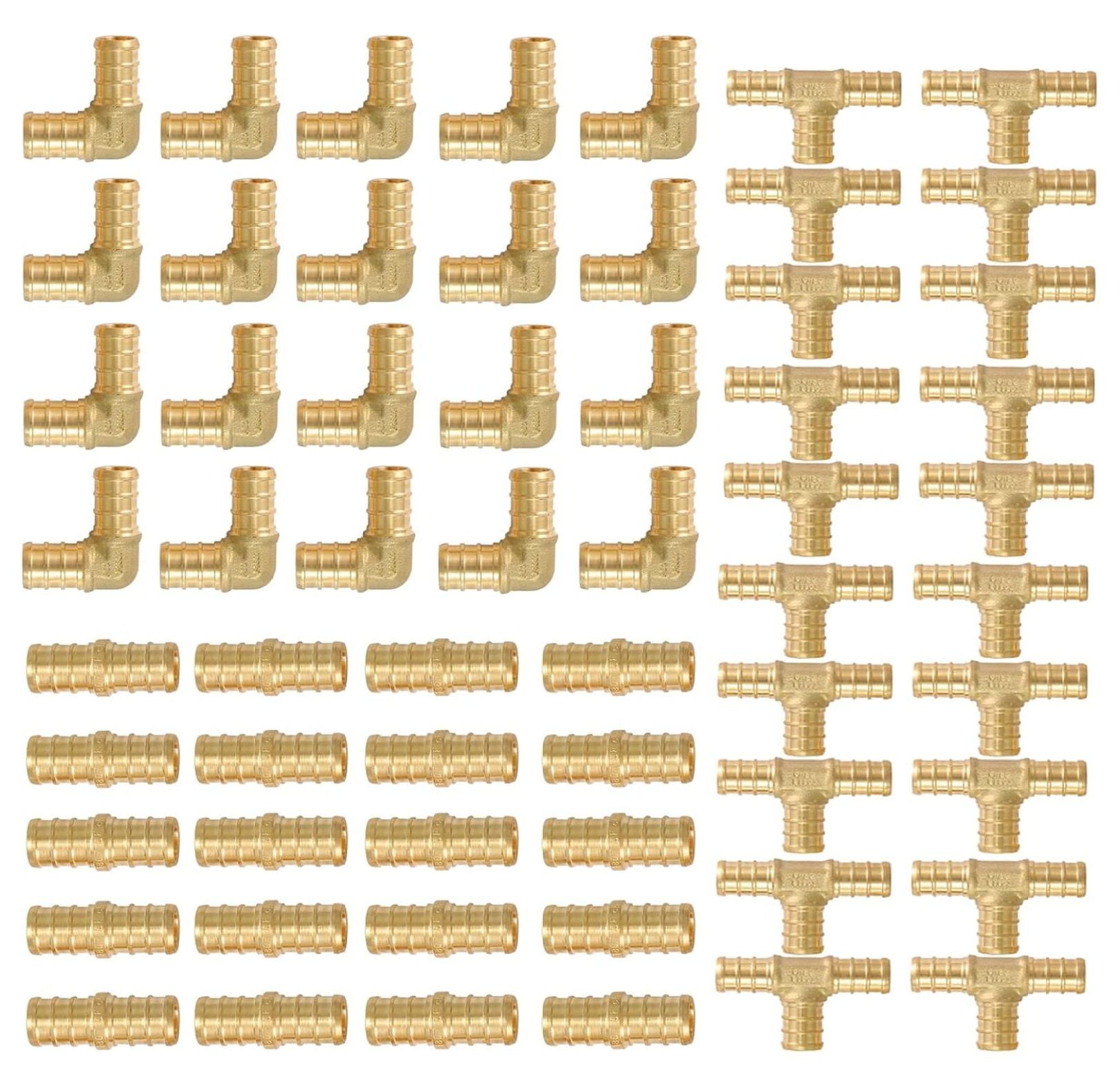 (Pack of 60) 1/2" PEX Fittings,90 Degree Elbow (20 PCS) + Tee (20 PCS ...