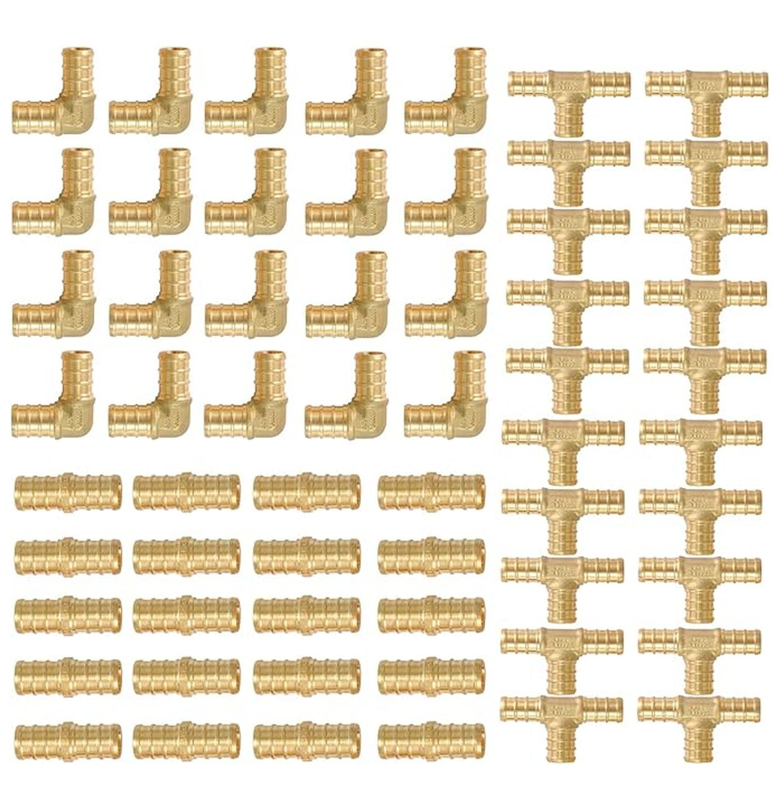 (Pack of 60) 3/4" PEX Fittings,90 Degree Elbow (20 PCS) + Tee (20 PCS ...