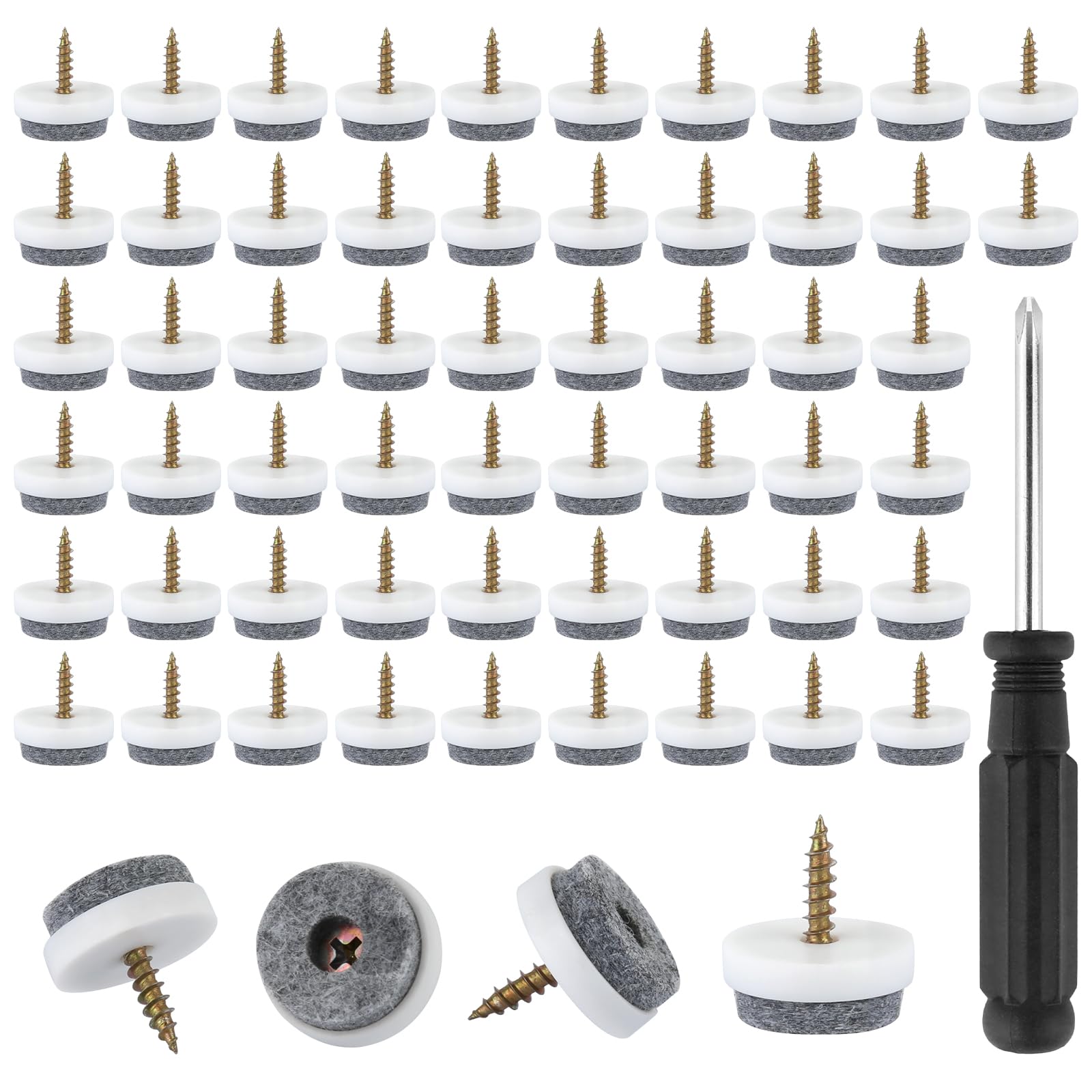 Pack of 60 Felt Gliders Screws, 22 mm Felt Glides for Screwing Chair ...