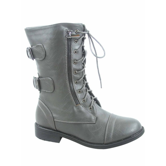 Pack-72 Women's Mid Calf Zipper Low Heel Combat Military Lace Up Boots ...