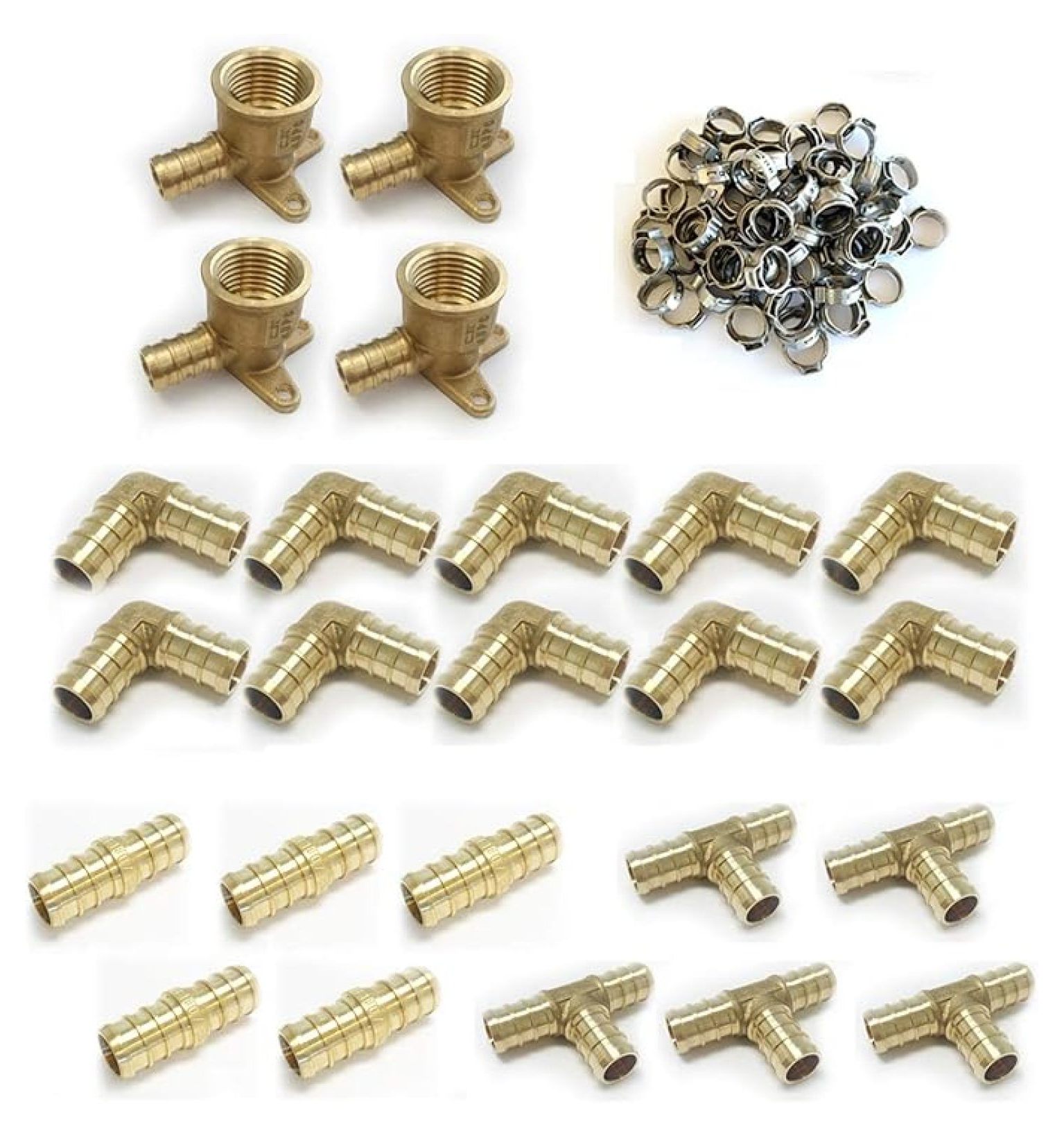(Pack of 74) 1/2" Pex fittings: 50 Pieces Pex Stainless Steel Clamps, 1 ...