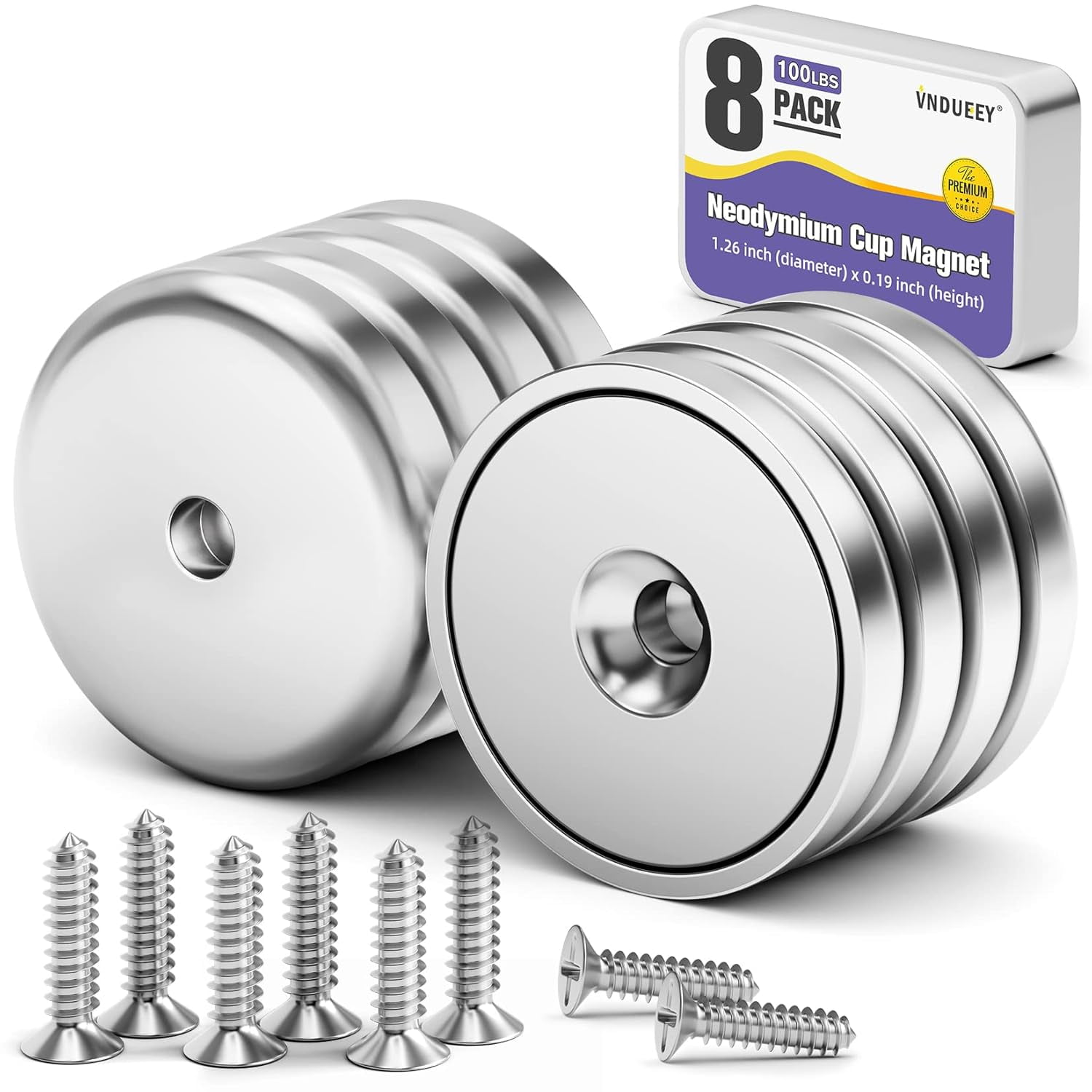Pack of 8 Neodymium Magnet Cup 100 LBS Pull Force Rare Earth Magnets ...