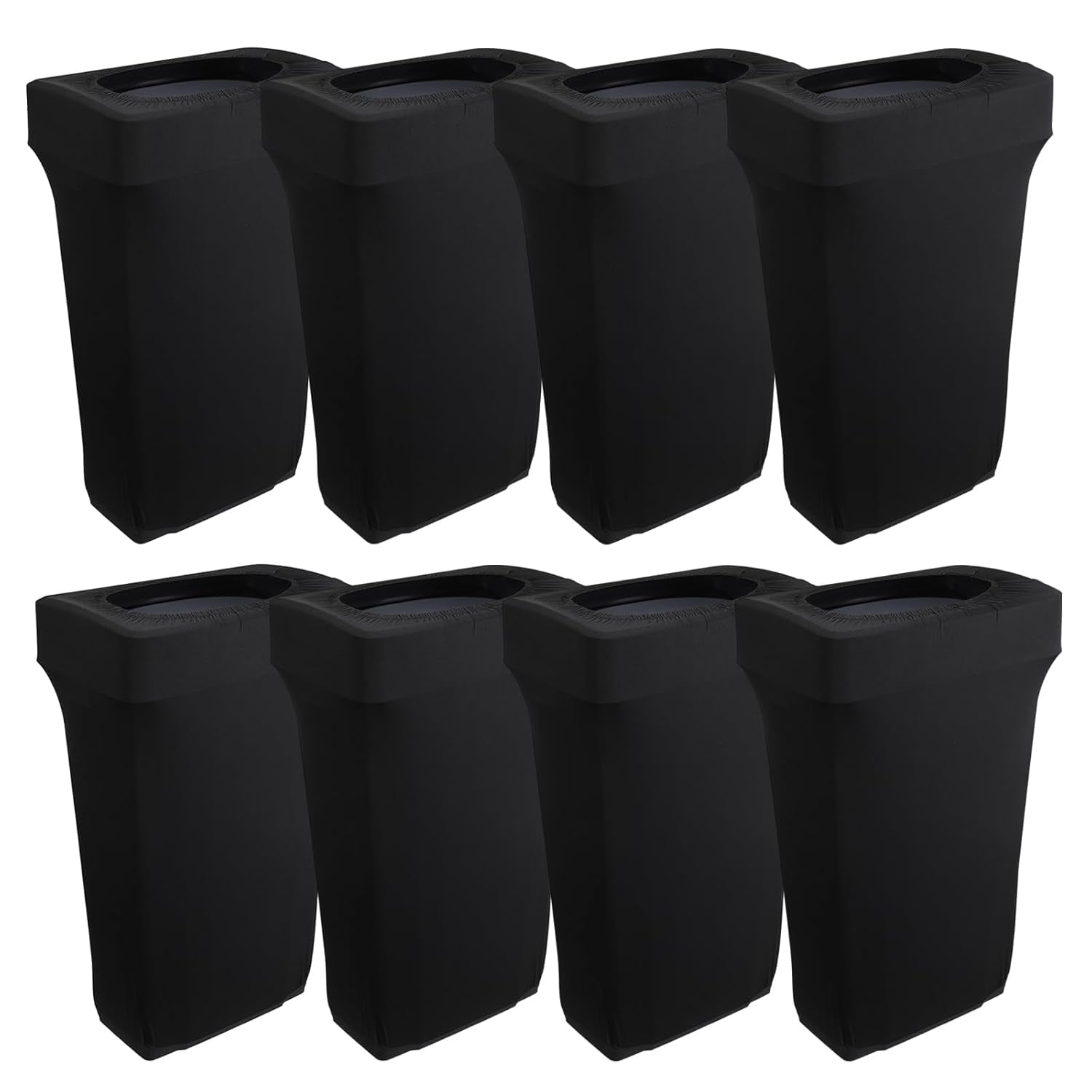 Pack of 8 Outdoor Stretch Trash Can Covers, Black Rectangle Spandex ...