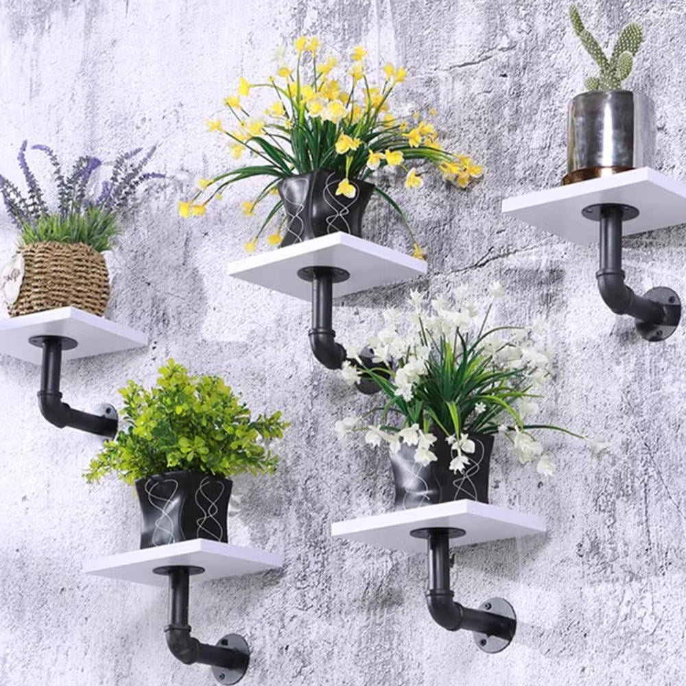 Pack of 8 Retro Pipe Wall Shelf Set with Metal Brackets, 55lbs Load ...