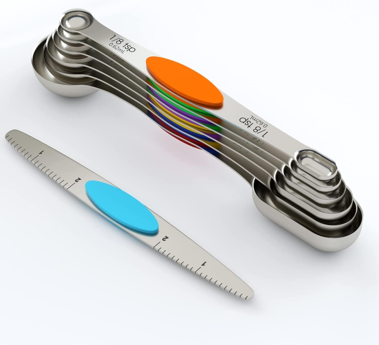 Pack of 8 Stainless Steel Magnetic Measuring Spoons Set, Dual Sided ...