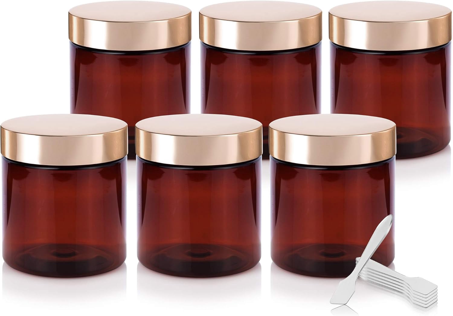 Pack) 8 oz Amber PET Plastic Jar with Metal Overshell Lid + Spatulas ...