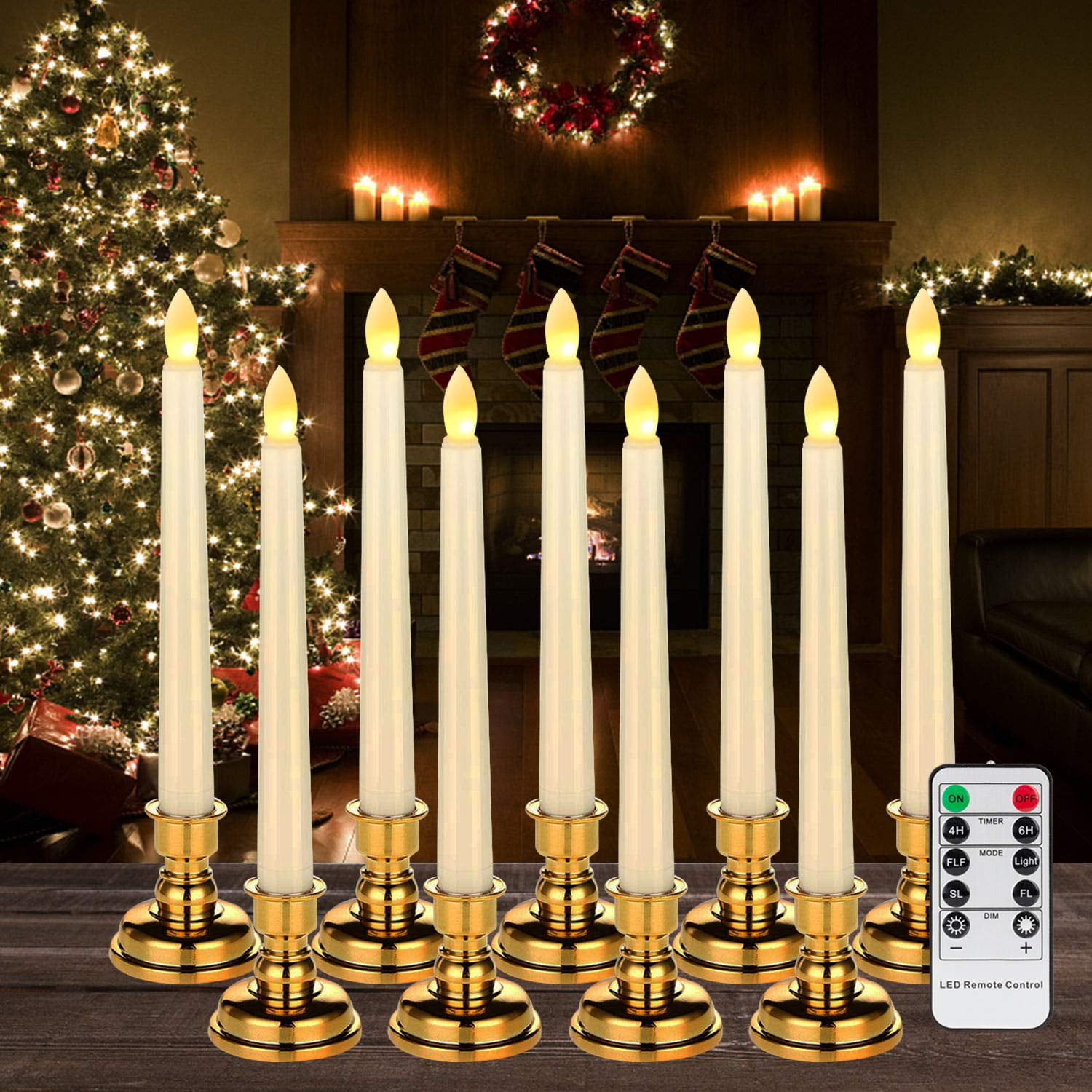 Pack of 9 LED Window Candles with Remote Timer Flameless Taper Candles ...