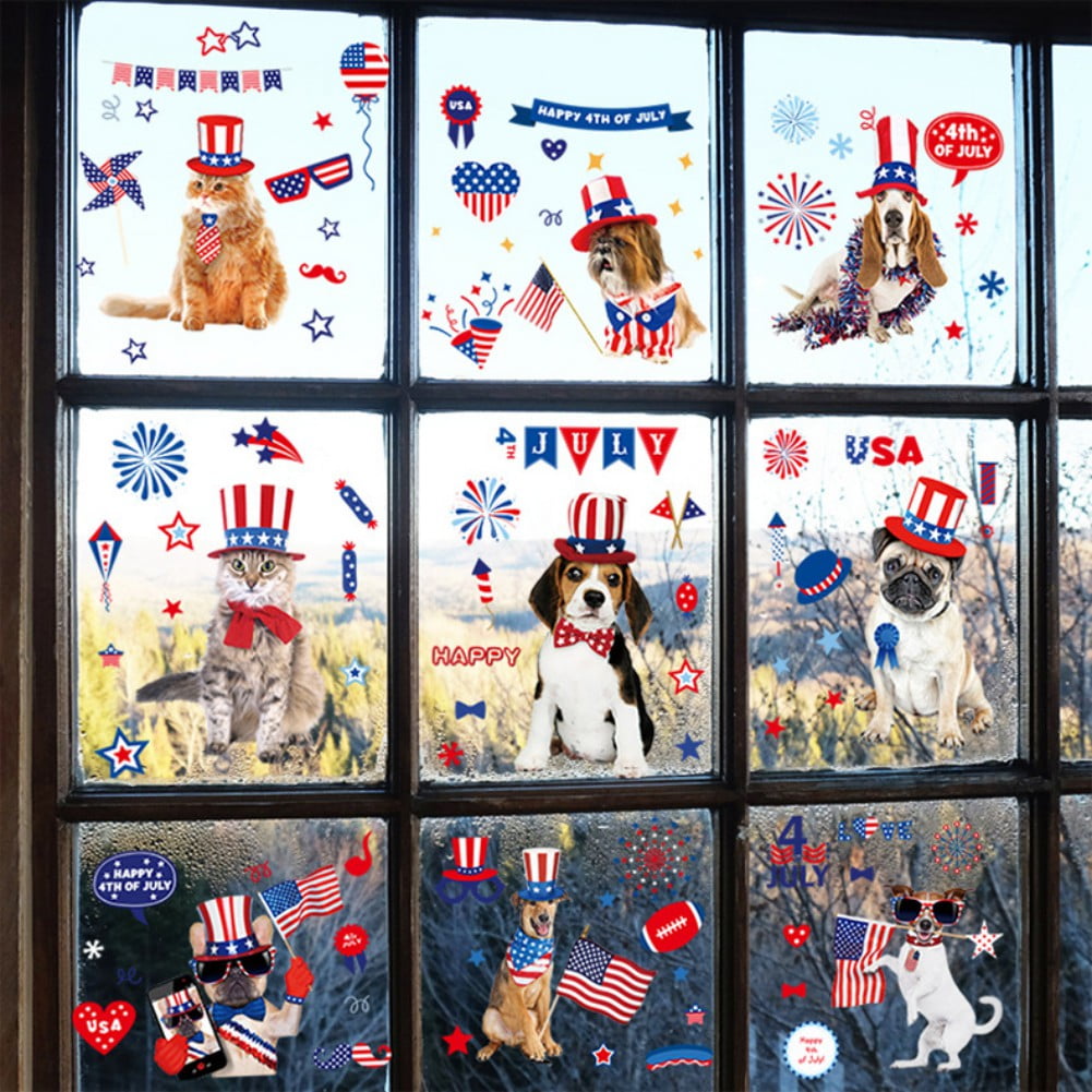 Pack of 9 Sheet Window Cling Patriotic Set Classic Window Stickers ...