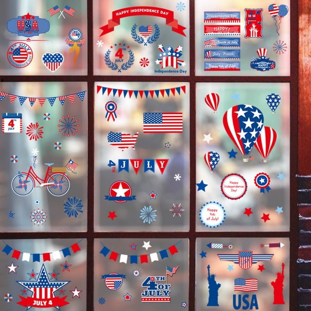 Pack of 9 Sheet Window Cling Patriotic Set Classic Window Stickers ...