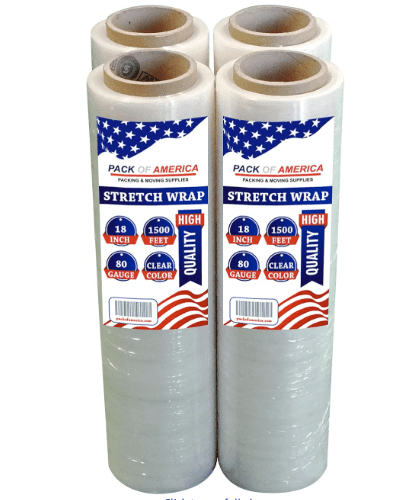 Pack of America Stretch Film - 4 Roll Clear, 18” x 1500 Feet, 80 Gauge ...