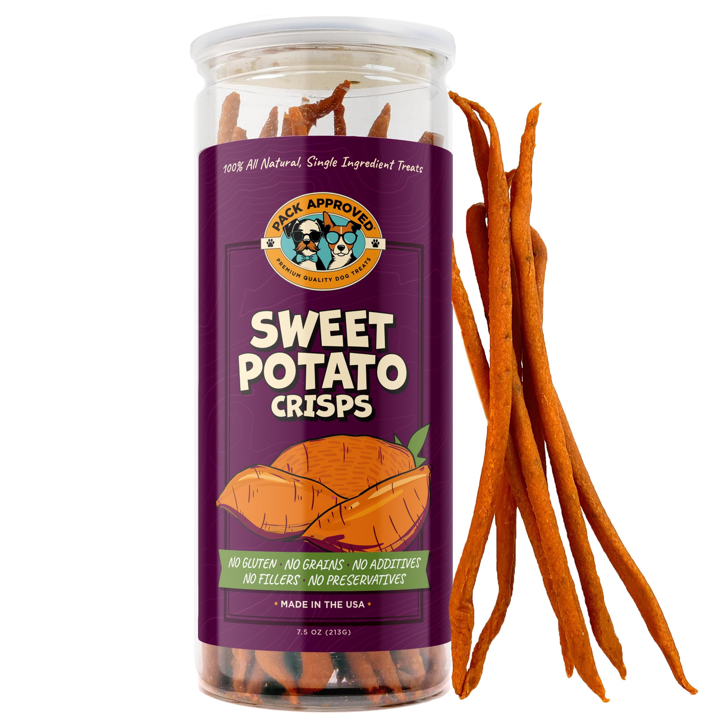 Pack Approved Sweet Potato Dog Treats Made in USA - Single Ingredient ...