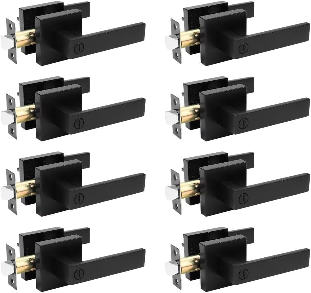 Pack Black Bed Bath Door Lever, Square Privacy Lever Door Handles ...