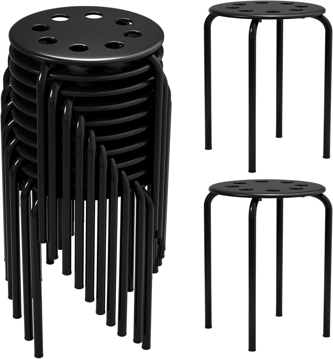 Pack Black Plastic Stack Stools - Stackable Stools with Metal Backless ...