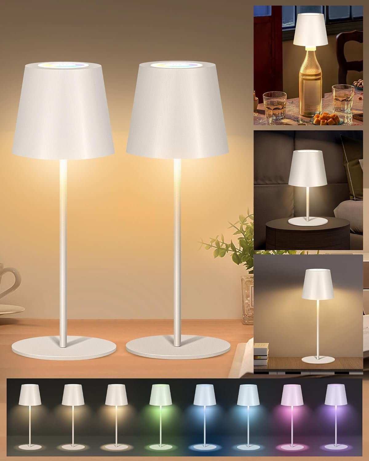 Pack Cordless RGB Table Lamp,Wireless Bottle Lamp,3 Level Dimming & RGB ...