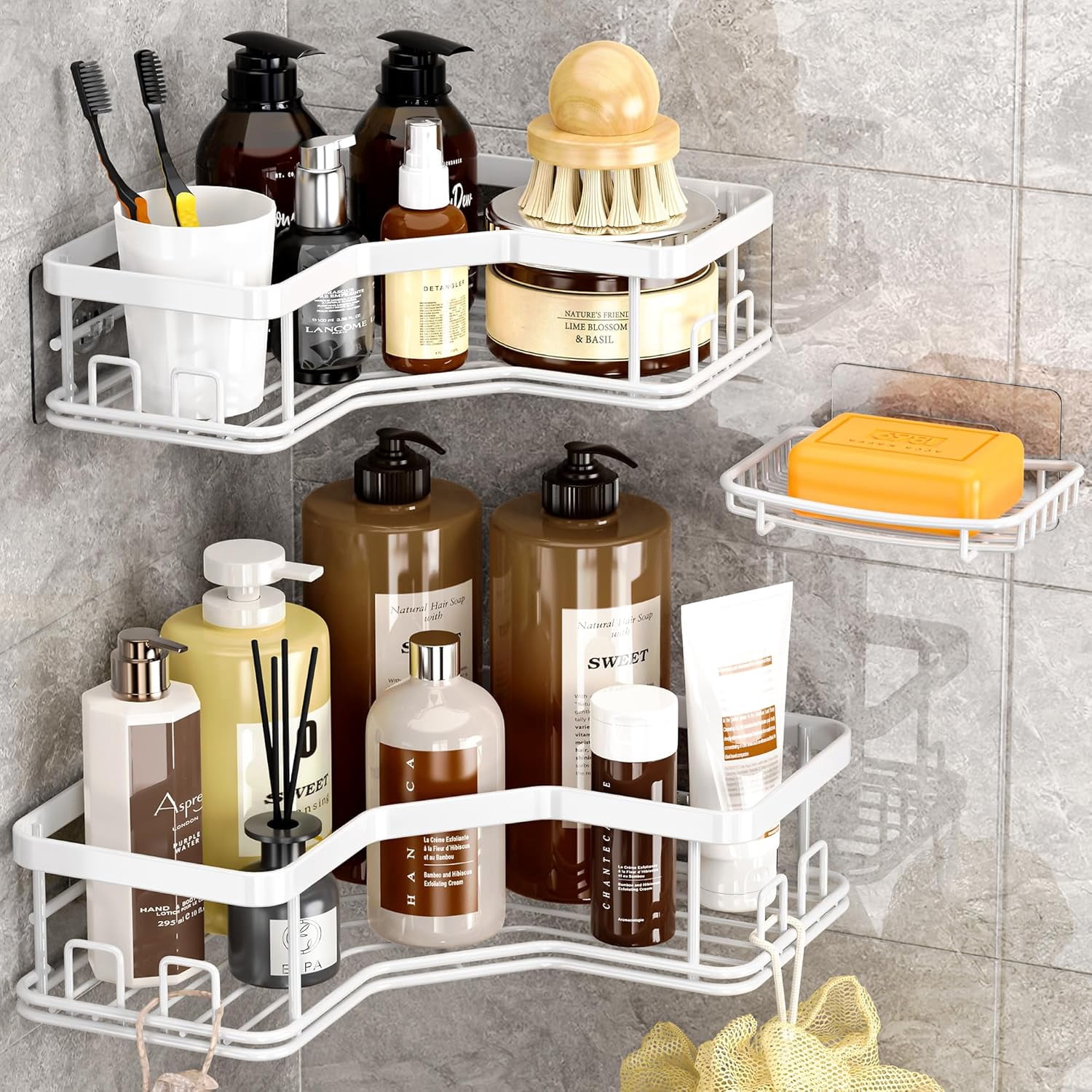 Pack Corner Shower Caddy with Soap Holder, Large Capacity Sturdy Easy ...