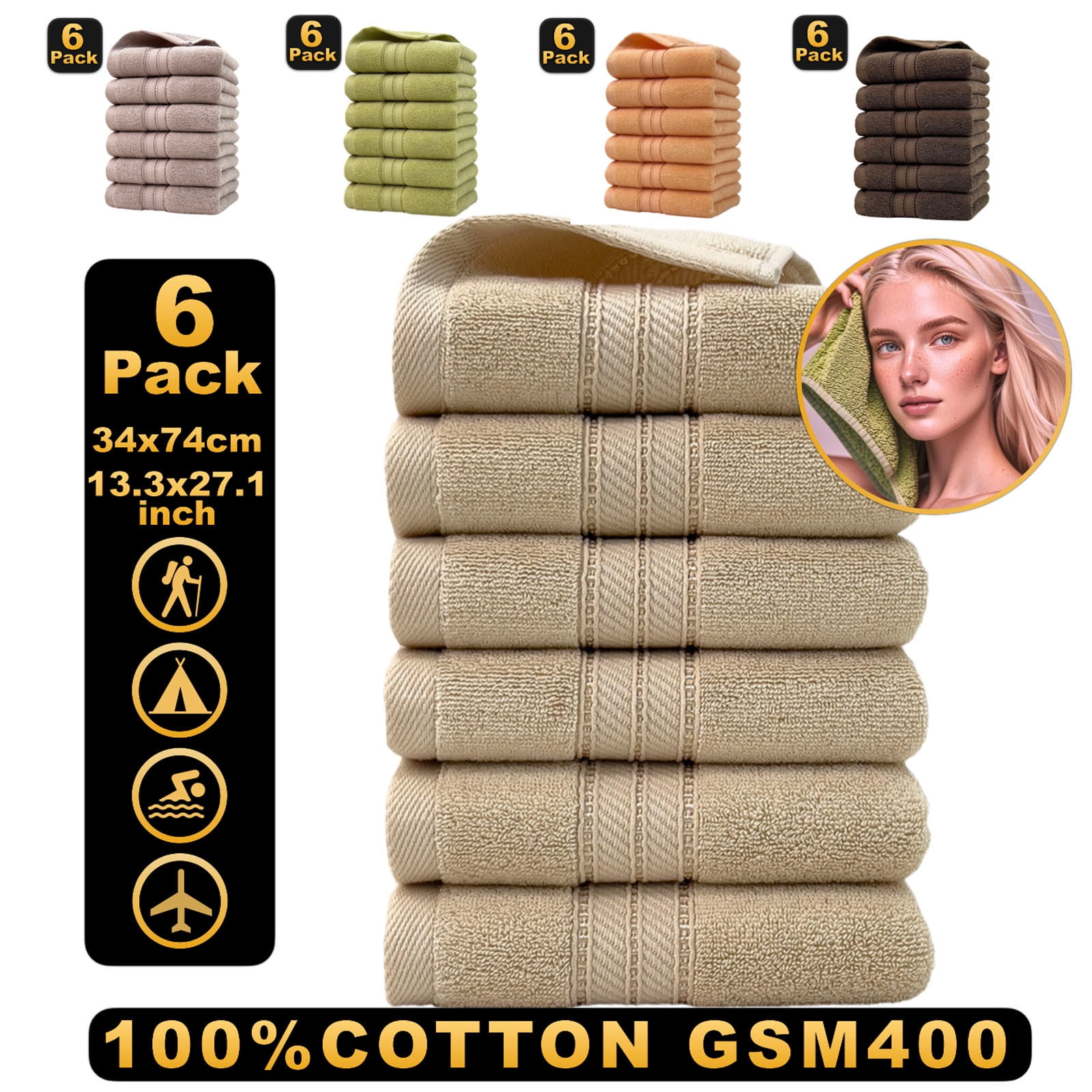 Pack Cotton Towels, Soft Absorbent 400gsm, Quick Dry for Bathroom Gym ...