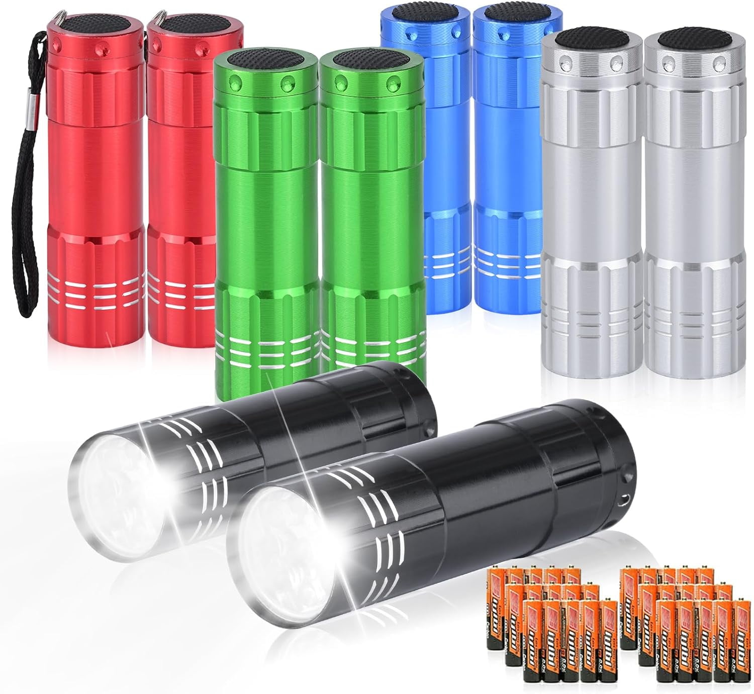 Pack of Flashlights LED Mini Aluminum Flashlight Bulk with Lanyard AAA ...