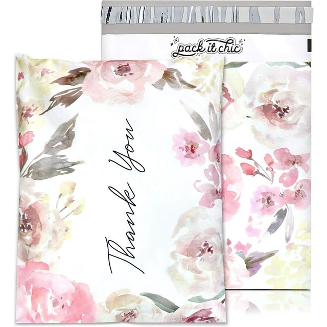 Pack It Chic - 12" X 15.5" (100 Pack) Floral Flowers - Thank You Poly ...
