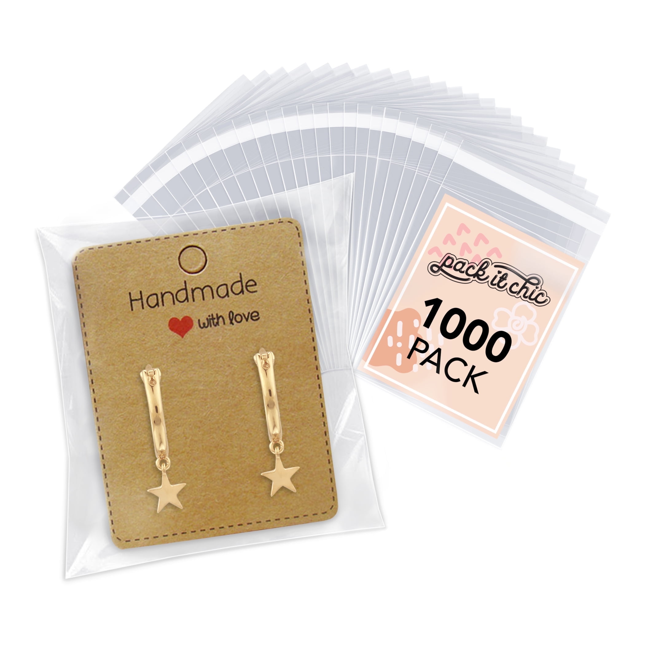 Pack It Chic - 3” X 4” (1000 Pack) Clear Resealable Cello Poly Bags for ...