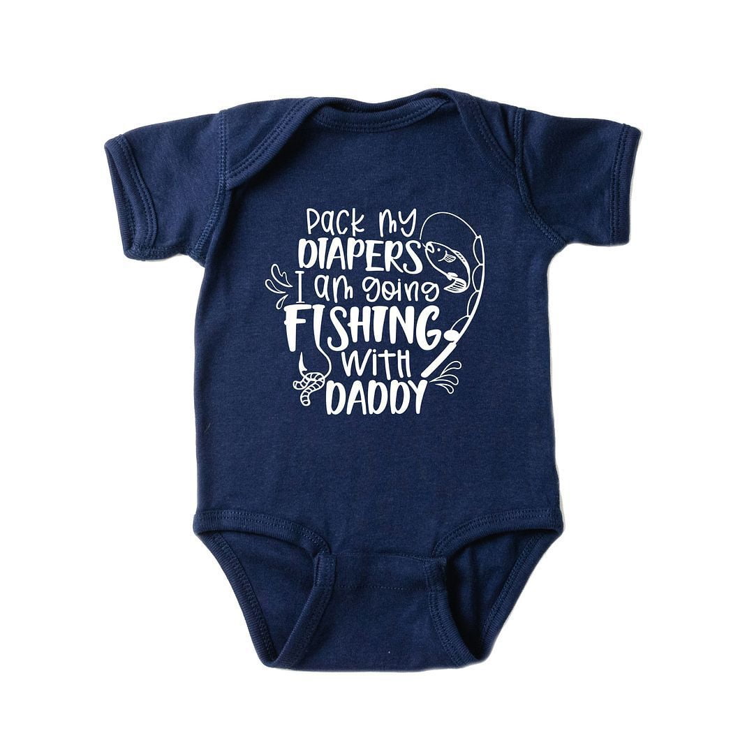 Pack My Diapers I'm Going Fishing With Daddy Baby Bodysuit Color: Navy ...