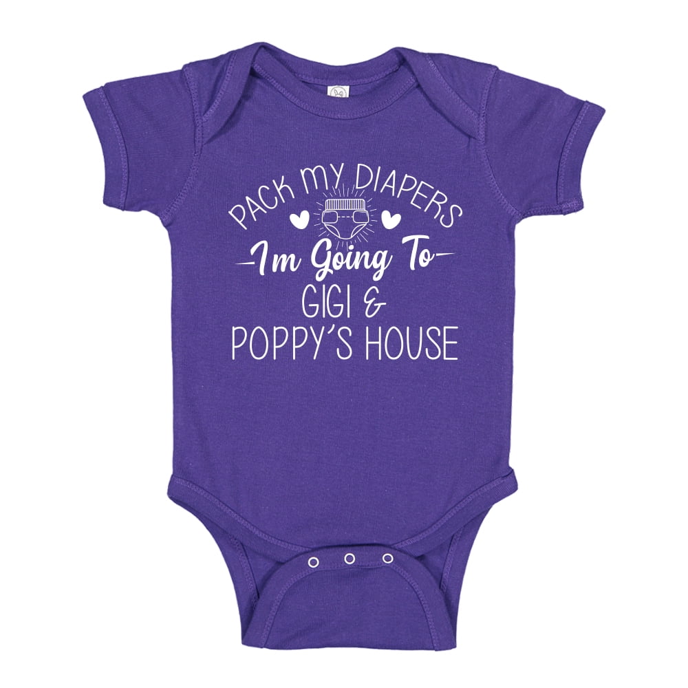 Pack My Diapers I'm Going to Gigi and Poppy's House Baby Bodysuit One Piece NB Purple - Walmart.com