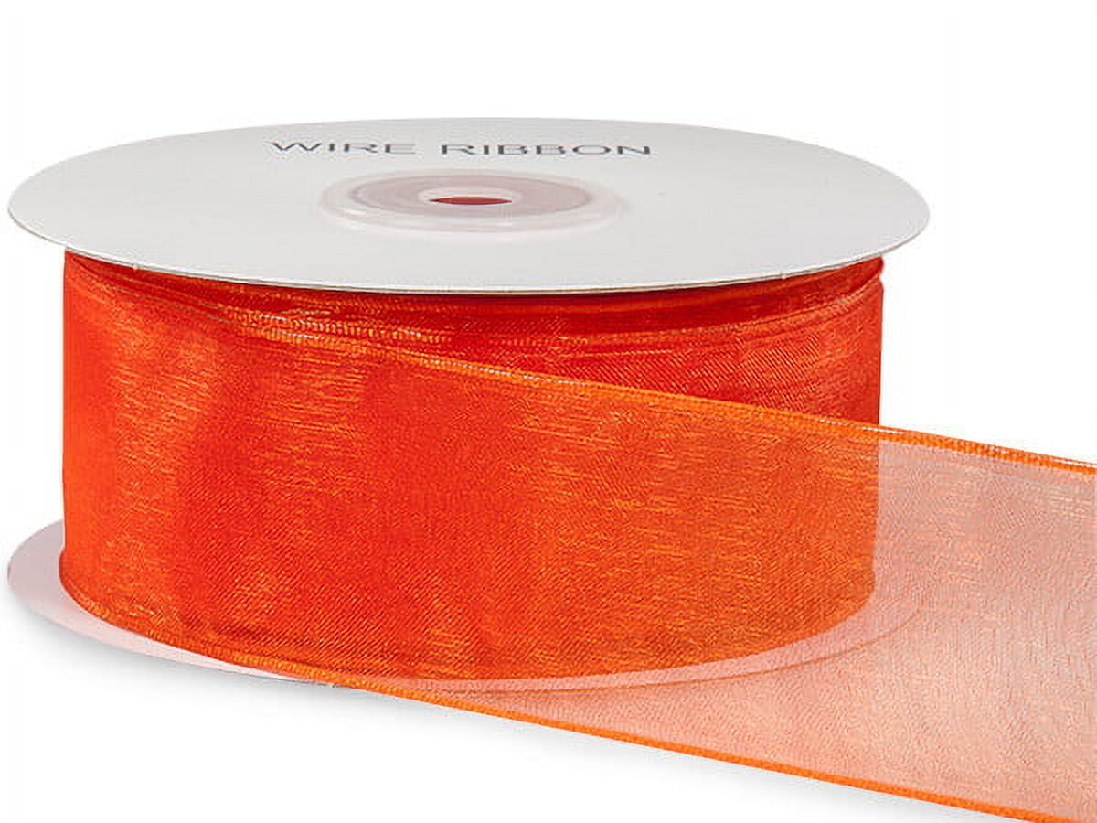 Pack Of 1, Solid Tropical Orange Wired Encore Sheer Ribbon 1.5" X 25 ...