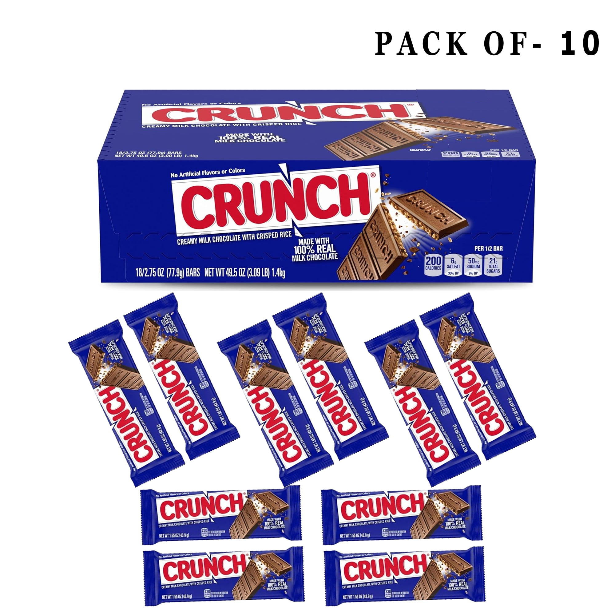 Pack Of 10 Crunch Creamy Milk Chocolate With Crisped Rice | 1.55 OZ Per ...