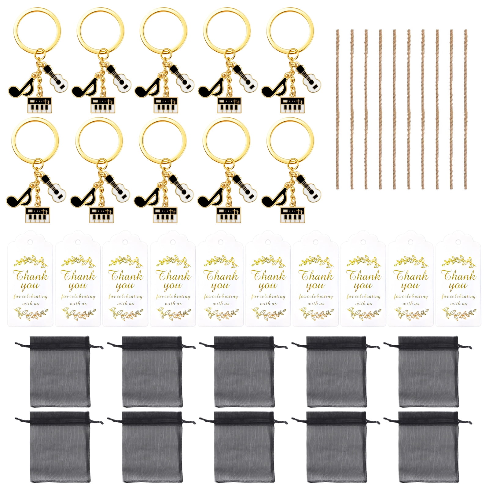 Pack Of 10 Elegant Keychains Guitar And Keyboard Music Symbols Key ...