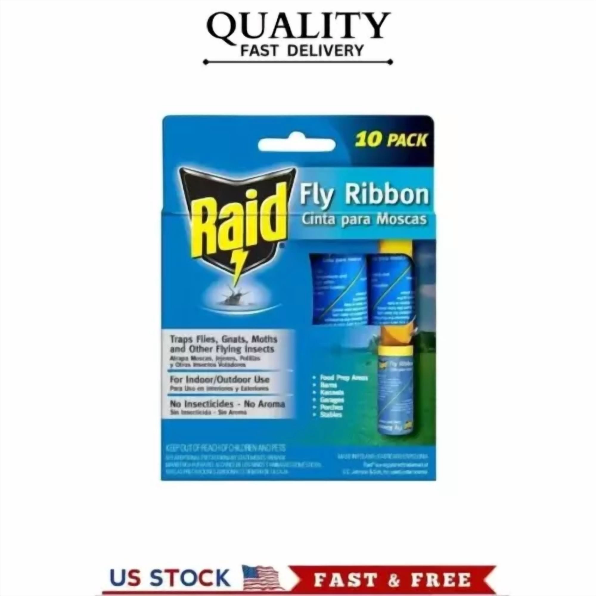 Pack Of 10 Fly Ribbon Insect Trap Sticky Glue Catcher Strip Traps ...
